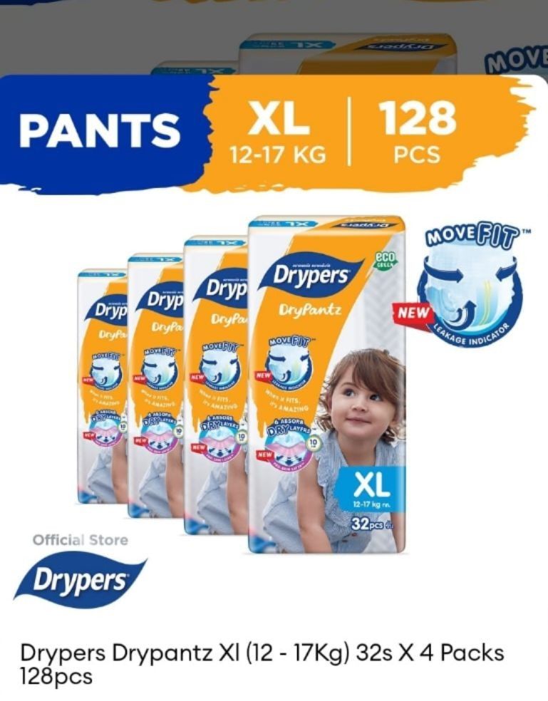 Drypers Drypantz XL 1 carton = 4packs, Babies & Kids, Bathing ...
