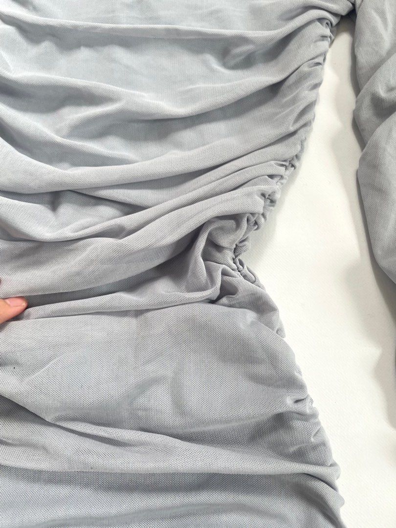 Dusty Pastel Blue Ruched Bodycon Mini Dress, Women's Fashion, Dresses ...
