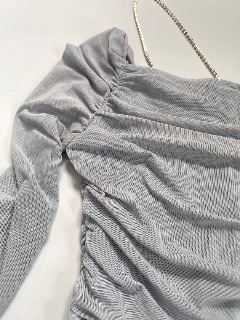 Dusty Pastel Blue Ruched Bodycon Mini Dress, Women's Fashion, Dresses ...