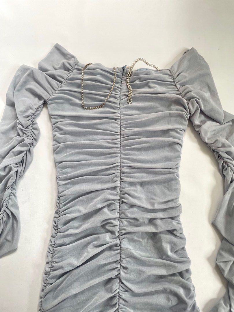 Dusty Pastel Blue Ruched Bodycon Mini Dress, Women's Fashion, Dresses ...