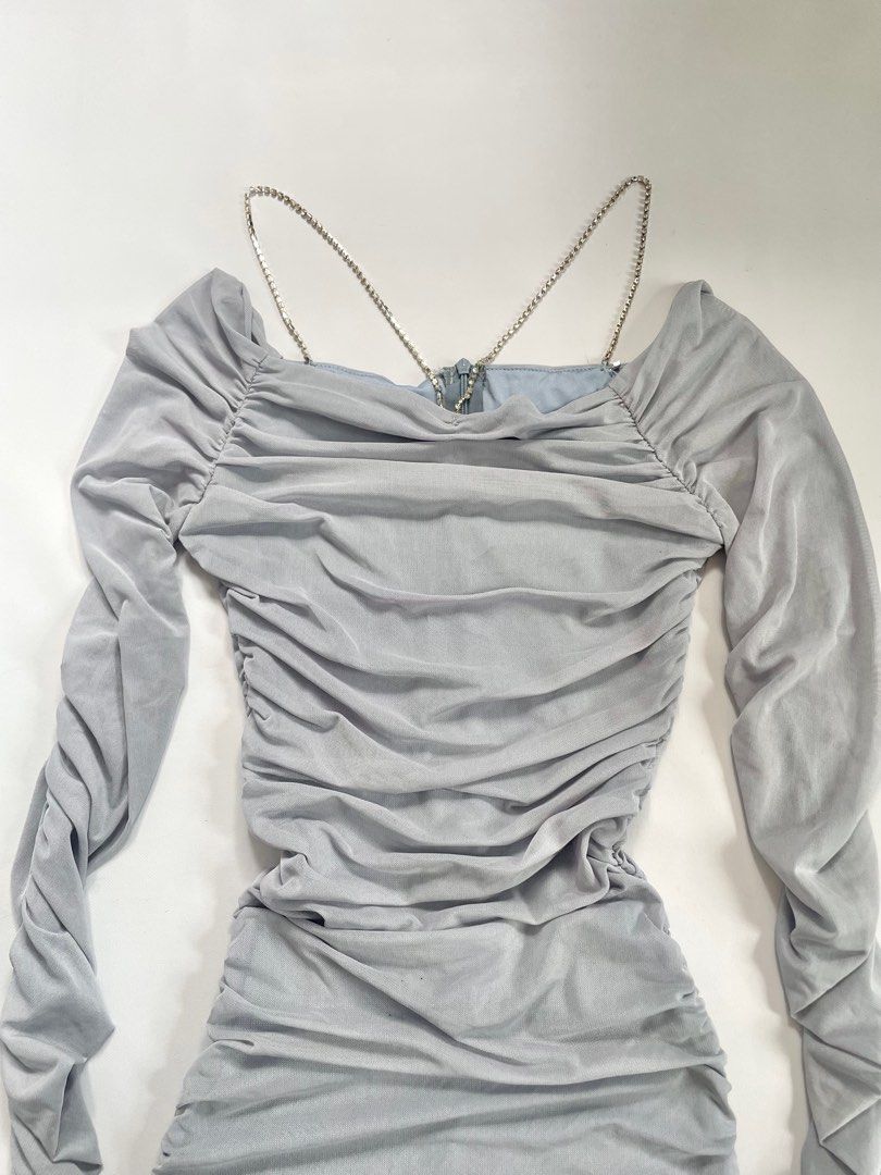 Dusty Pastel Blue Ruched Bodycon Mini Dress, Women's Fashion, Dresses ...