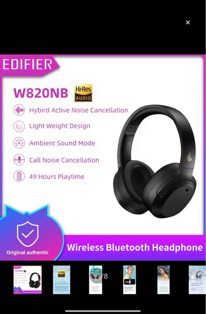 Edifier W820NB Bluetooth Wireless with Mic Active Noise Cancellation ...