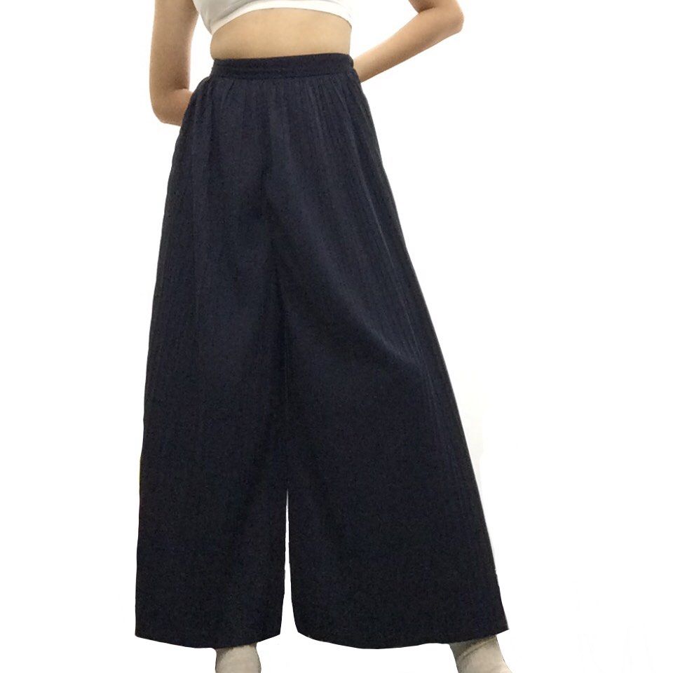GU Dark Blue Pleated Wide Leg Garterized Pants on Carousell