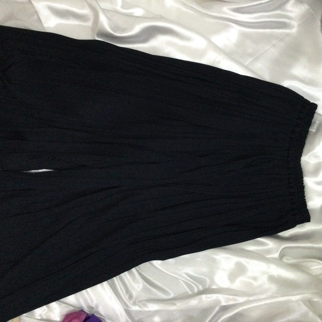 GU Dark Blue Pleated Wide Leg Garterized Pants on Carousell