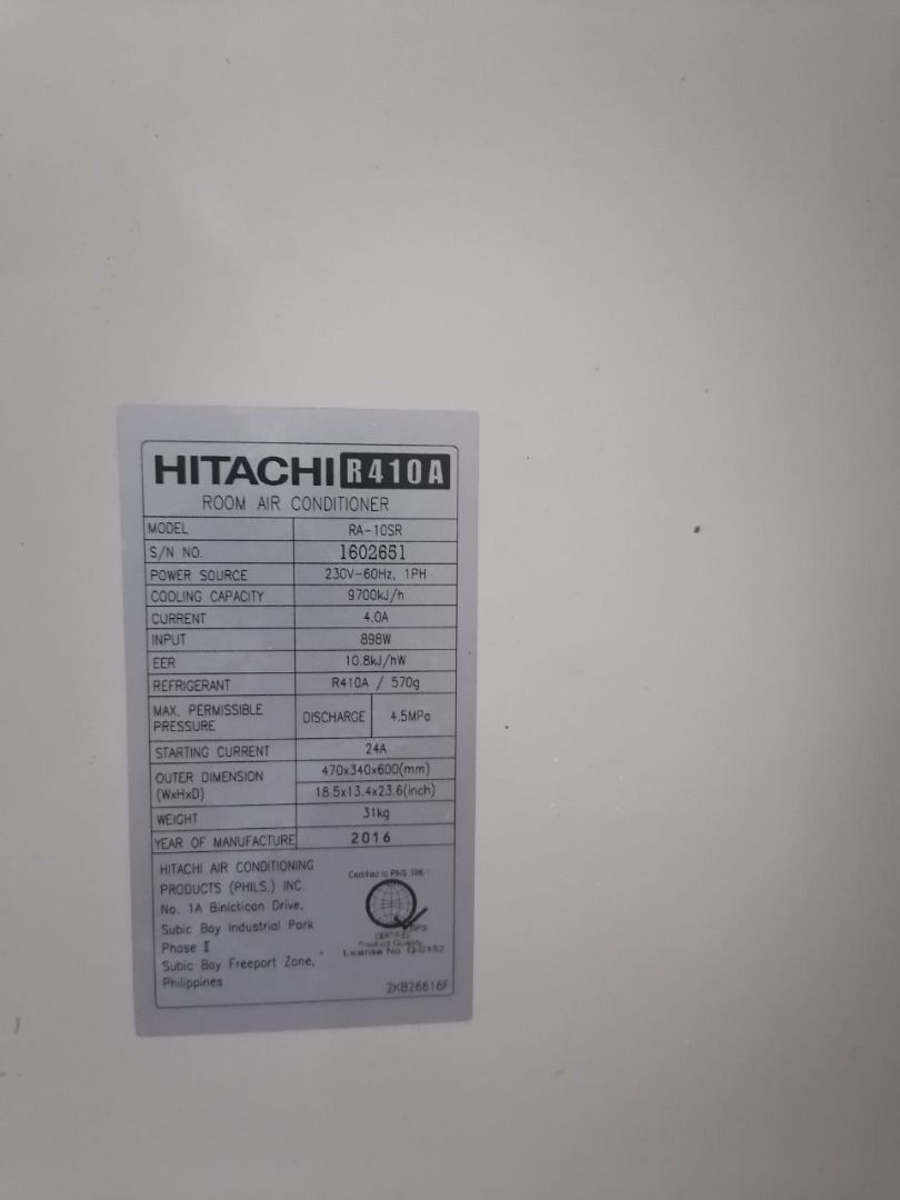 Hitachi 1HP Inverter Window Type Aircon Working 47x34cm, TV & Home ...
