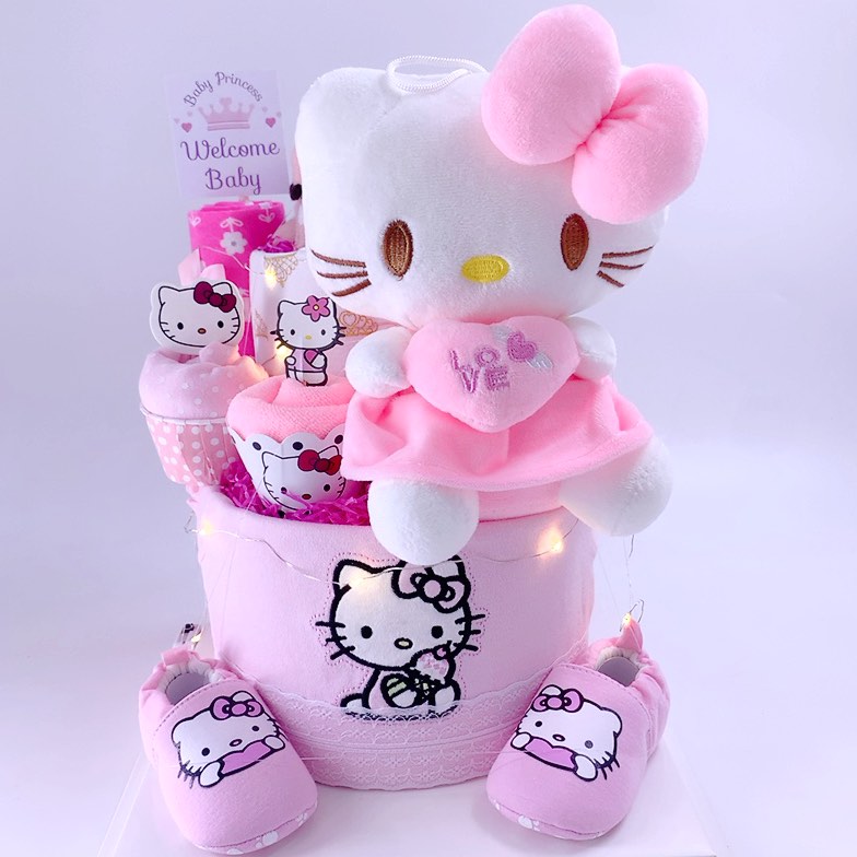 Instock! 2-tier Hello Kitty Diaper Cake, Babies & Kids, Bathing ...