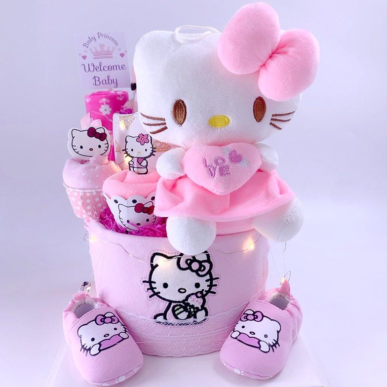 Instock! 2-tier Hello Kitty Diaper Cake, Babies & Kids, Bathing ...