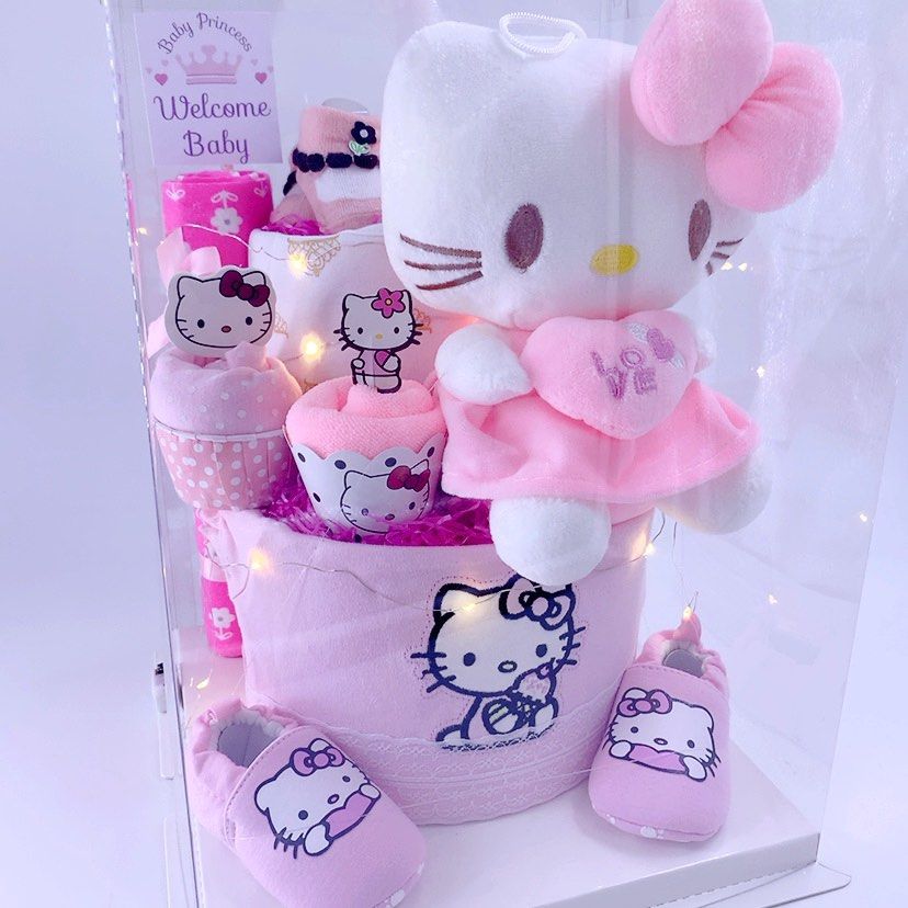 Instock! 2-tier Hello Kitty Diaper Cake, Babies & Kids, Bathing ...