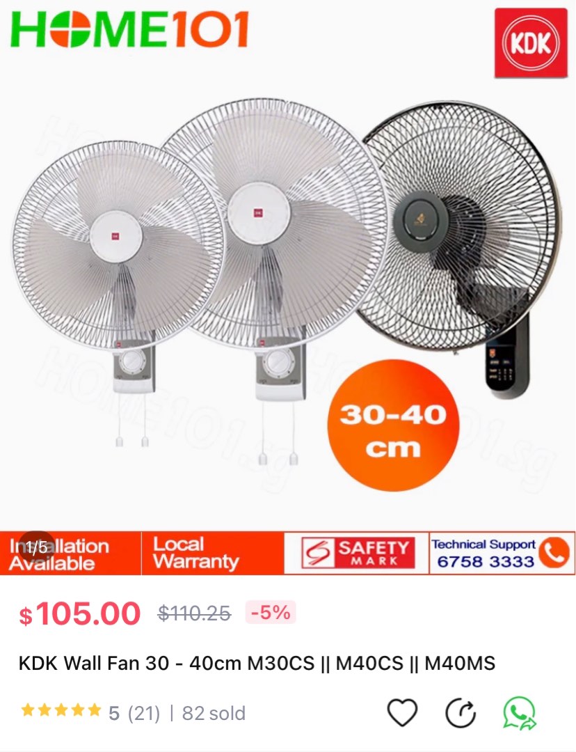 KDK M30CS Wall Fan, Furniture & Home Living, Lighting & Fans, Fans on ...