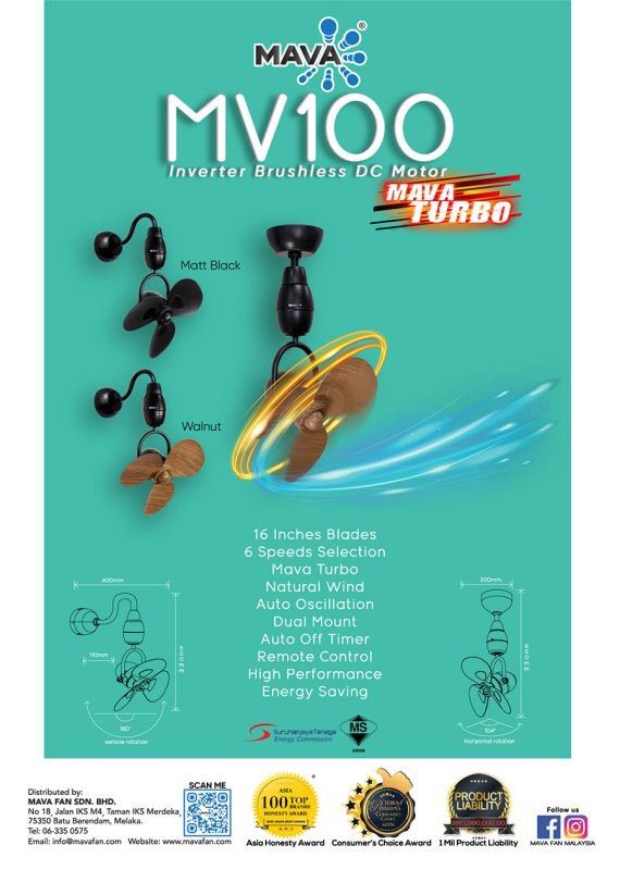 MAVA CORNER FAN / WALL FAN / CEILING FAN / MV100 (DC MOTOR), Furniture ...