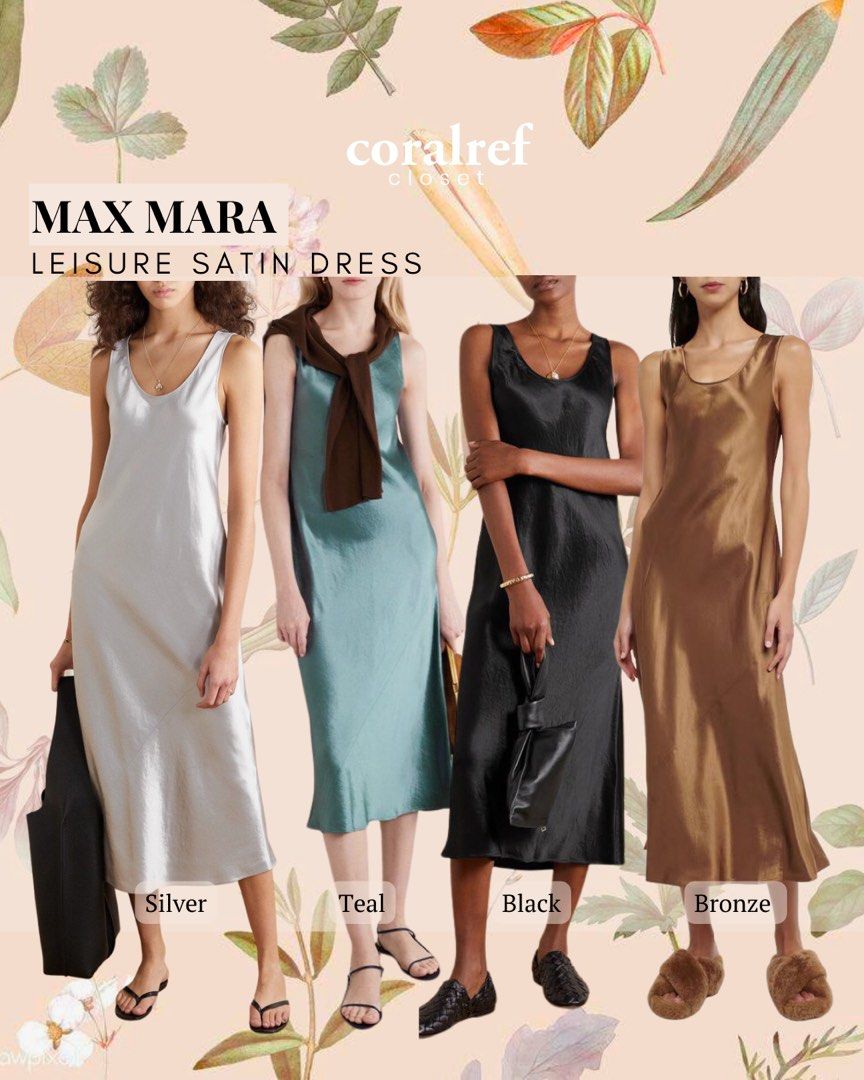 Max Mara Leisure Satin Dress in Teal, Bronzer, Black, Silver, Women's ...