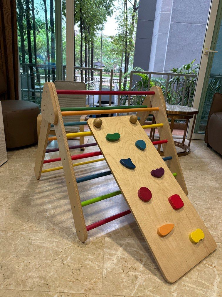 Rainbow Pikler Triangle with Rock Climbing Ramp, Babies & Kids, Baby ...
