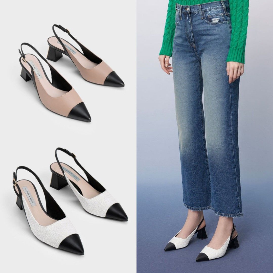Sepatu CK Toe Slingback Pumps Heels Shoes Wanita, Fesyen Wanita, Sepatu ...