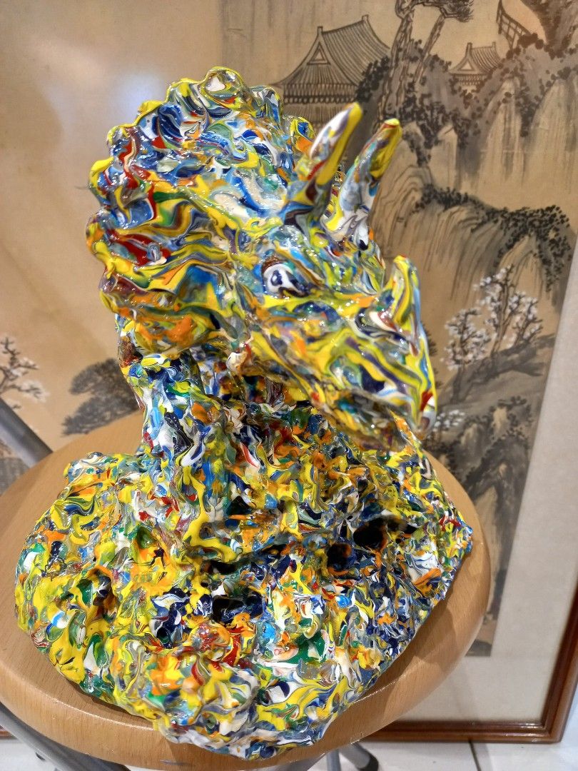 Singapore artist Tan Chong Bin Abstract Acrylic Painting on 'Dinosaurs ...