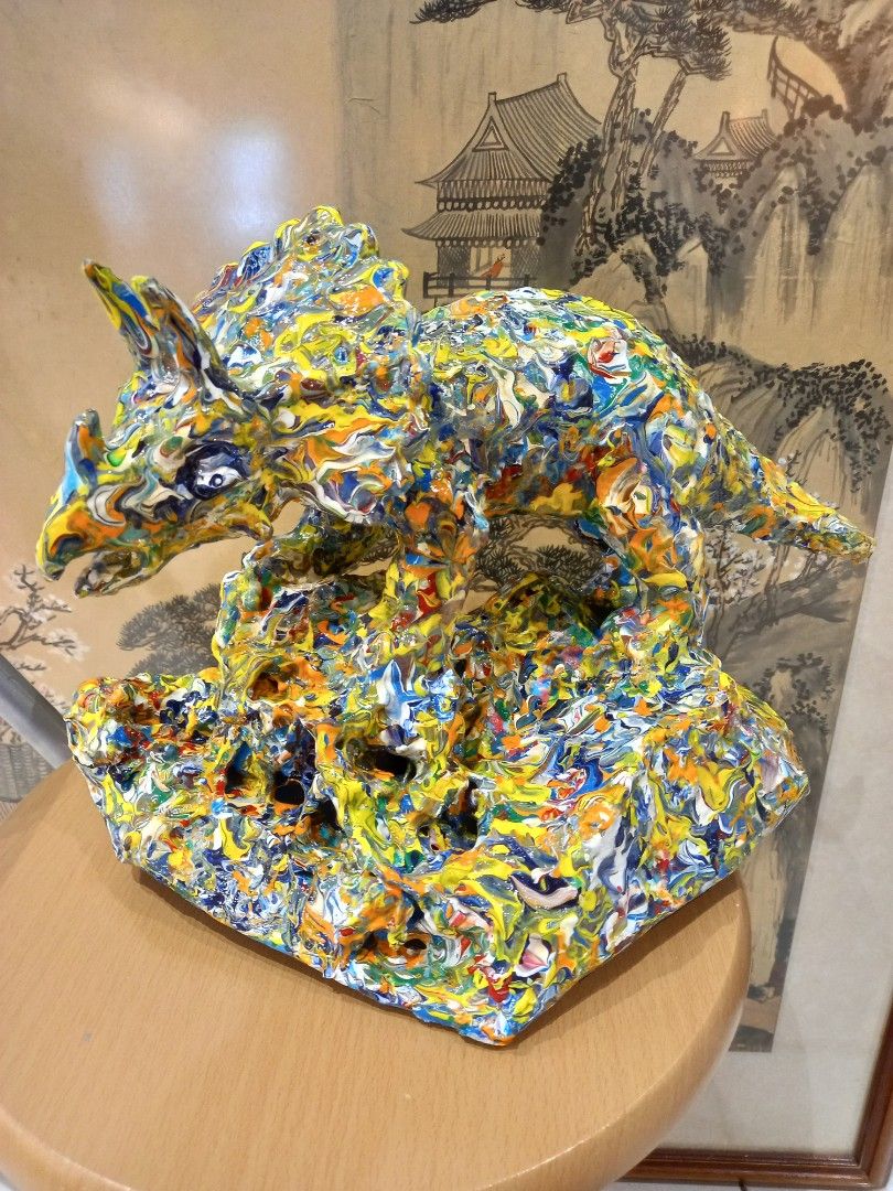 Singapore artist Tan Chong Bin Abstract Acrylic Painting on 'Dinosaurs ...