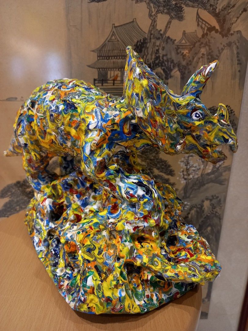 Singapore artist Tan Chong Bin Abstract Acrylic Painting on 'Dinosaurs ...
