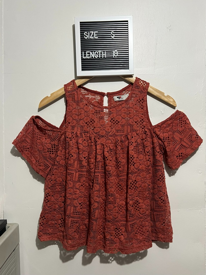 Temt Eyelet Open Shoulder Top on Carousell