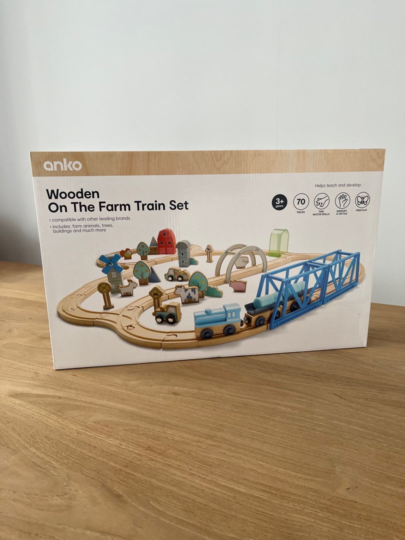 Wooden Farm Train Set, Hobbies & Toys, Toys & Games on Carousell