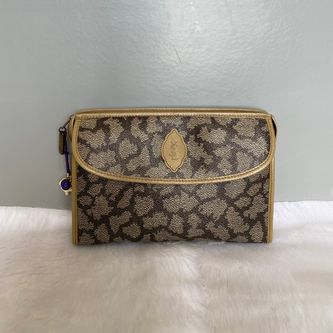 YSL Yves Saint Laurent Vintage Beige Gray Clutch Bag on Carousell