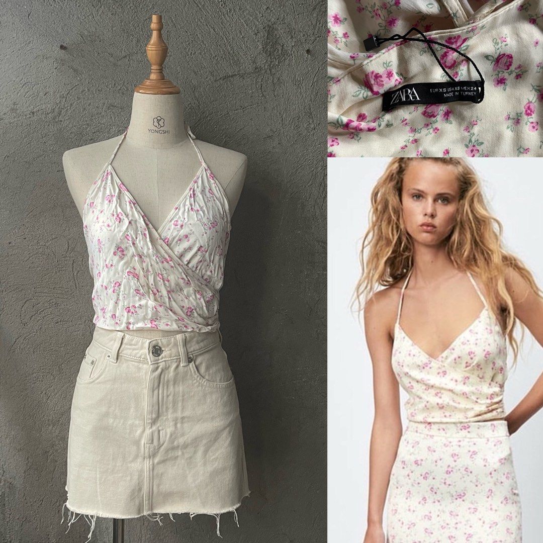 ZARA satin floral backless top, Women's Fashion, Tops, Sleeveless on ...