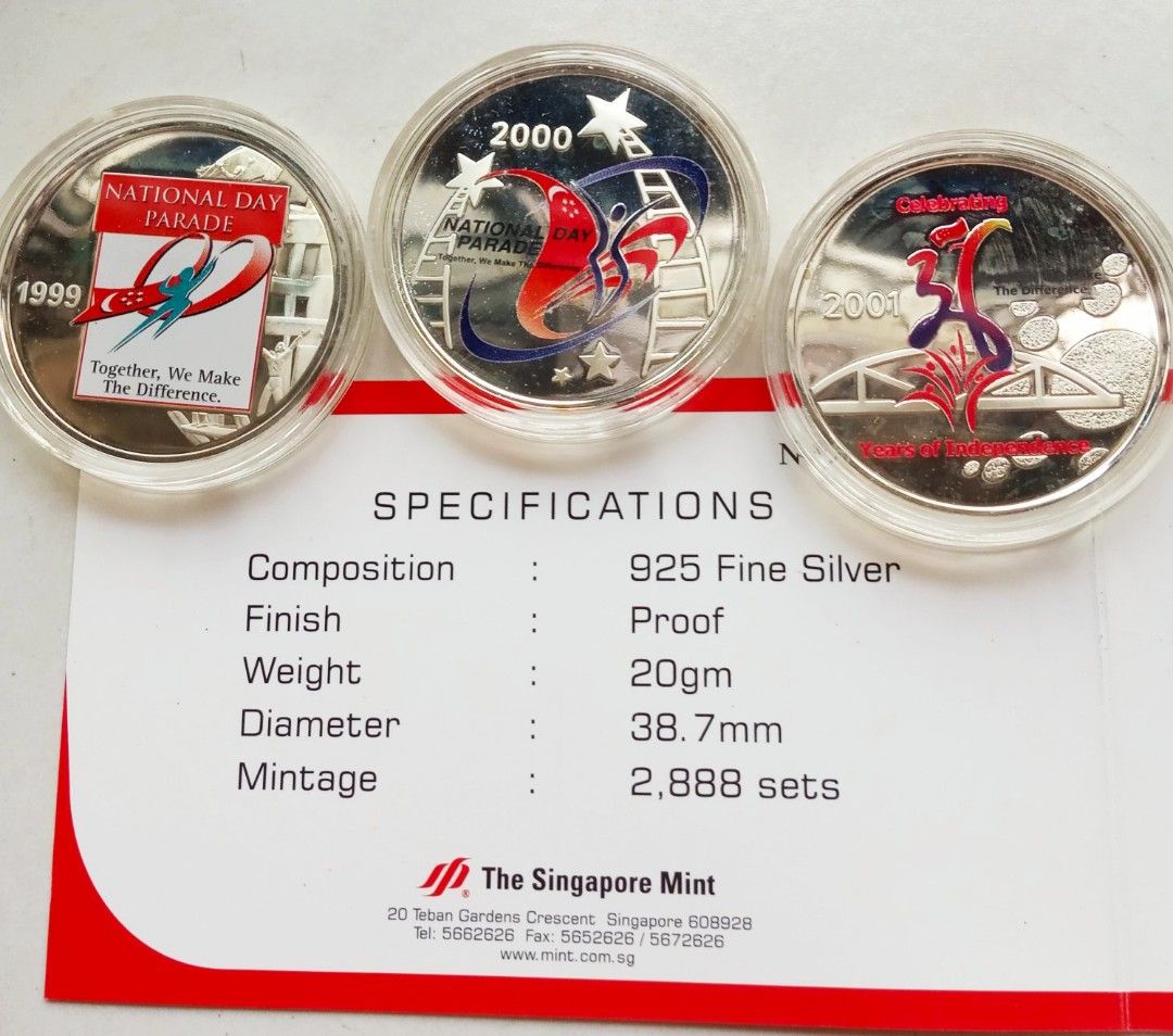 1999 2000 2001 Singapore NDP Silver Proof Medals Set, Hobbies & Toys ...