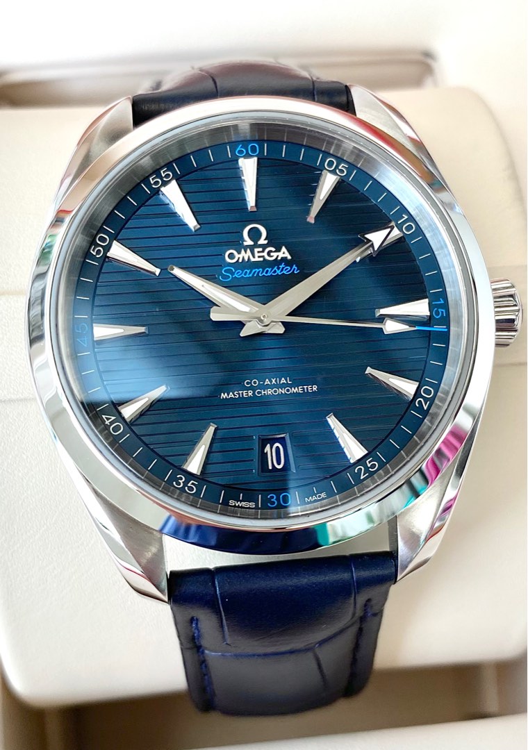 2019 Omega Seamaster Aqua Terra Blue Dial / Navy Blue Alligator Leather ...