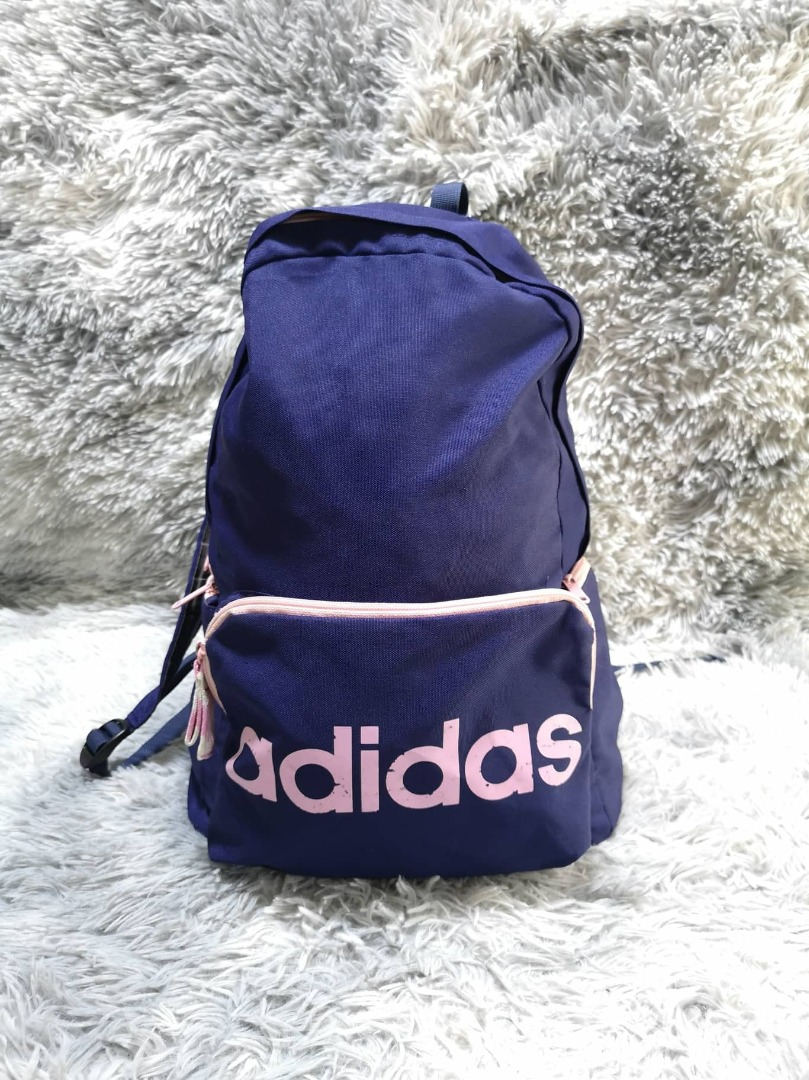 Adidas Navy Blue & Pink Canvas Backpack Bag, Women's Fashion, Bags ...