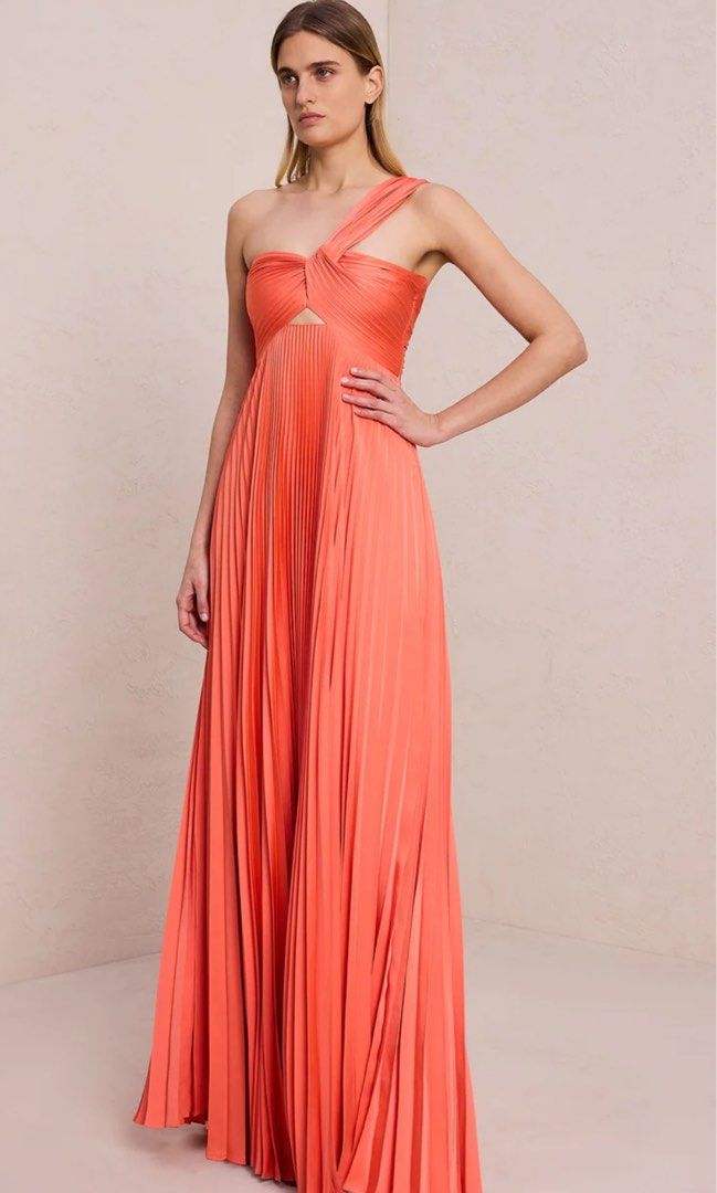 ALC Nessa satin pleated maxi dress spiced coral and beige brown , Women ...