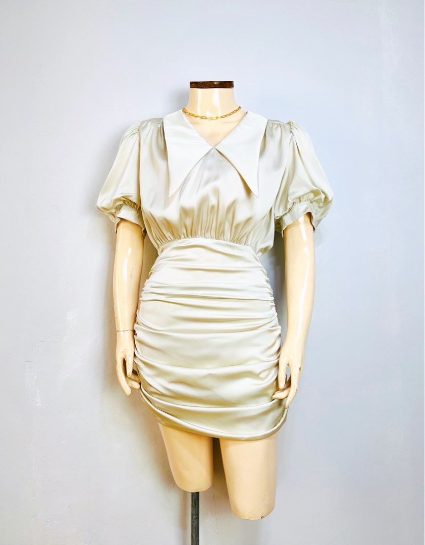 Biege Silk/Satin Dress, Women's Fashion, Dresses & Sets, Dresses on Carousell
