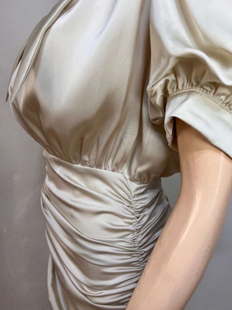 Biege Silk/Satin Dress, Women's Fashion, Dresses & Sets, Dresses on Carousell