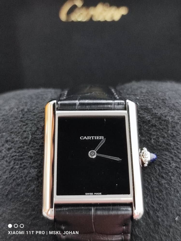 Cartier Tank Must Black Lacquered Dial, Luxury, Watches on Carousell