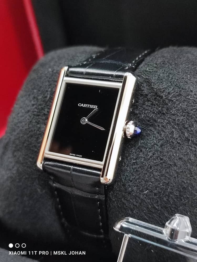 Cartier Tank Must Black Lacquered Dial, Luxury, Watches on Carousell