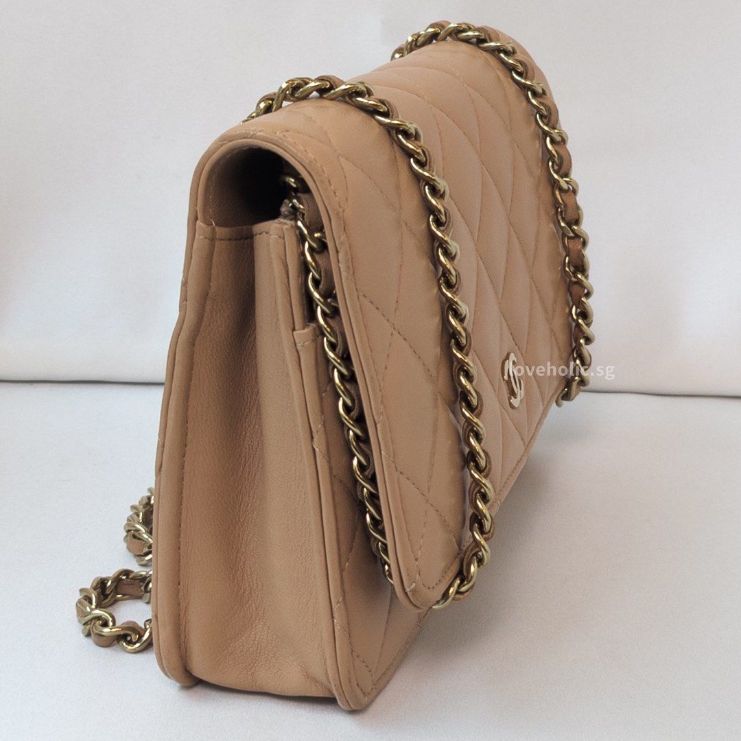 Chanel Wallet On Chain | Beige Lambskin Light Gold Hardware sku 1974 ...