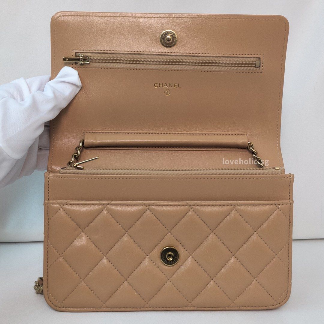 Chanel Wallet On Chain | Beige Lambskin Light Gold Hardware sku 1974 ...
