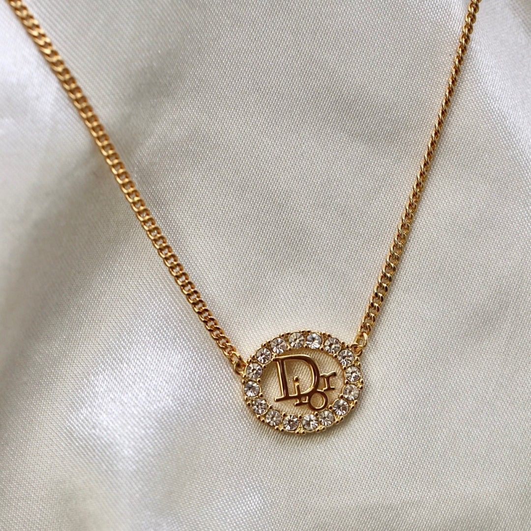 Dior Round Crystal Logo Necklace, Women's Fashion, Jewelry & Organisers ...