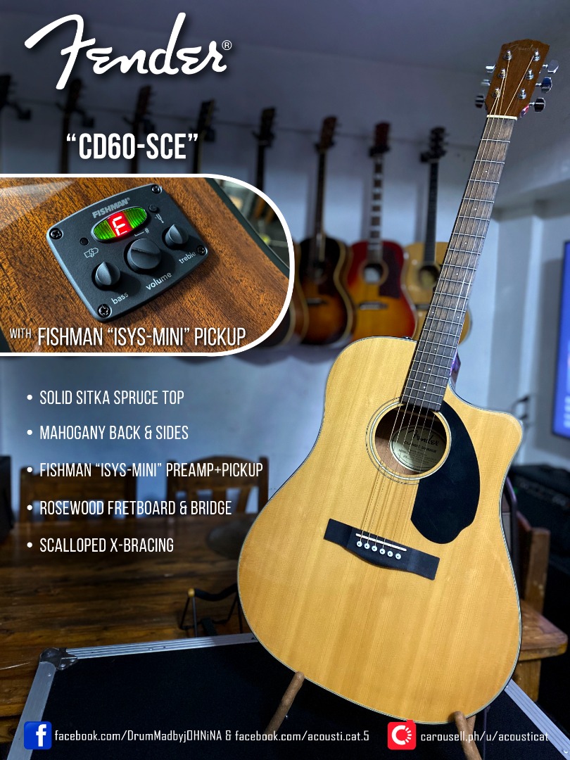 Fender CD60-SCE Acoustic Guitar, Hobbies & Toys, Music & Media, Musical ...
