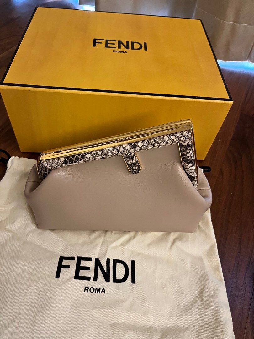 Fendi First Beige leather with python detail, Women's Fashion, Bags & Wallets, Clutches on Carousell