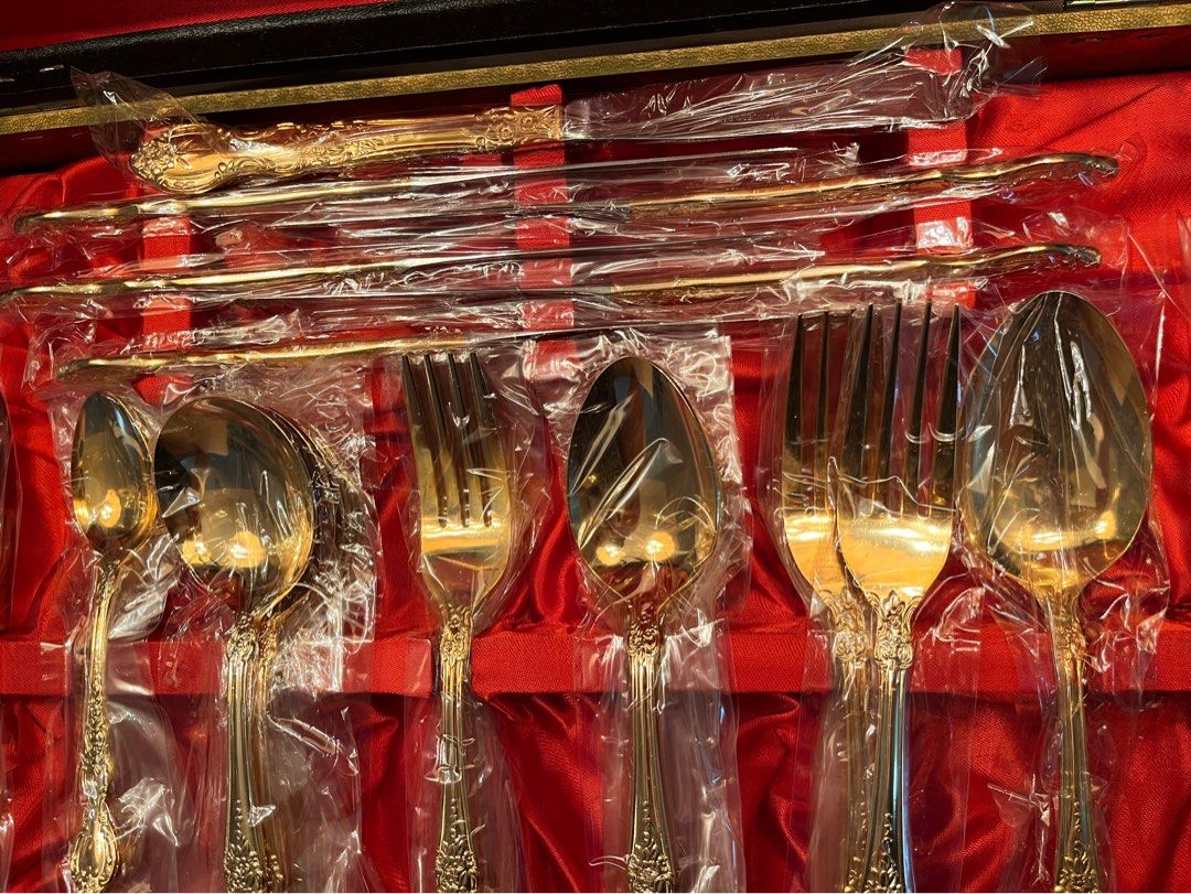 Gold plated cutlery flatware set - 90% complete, Furniture & Home ...