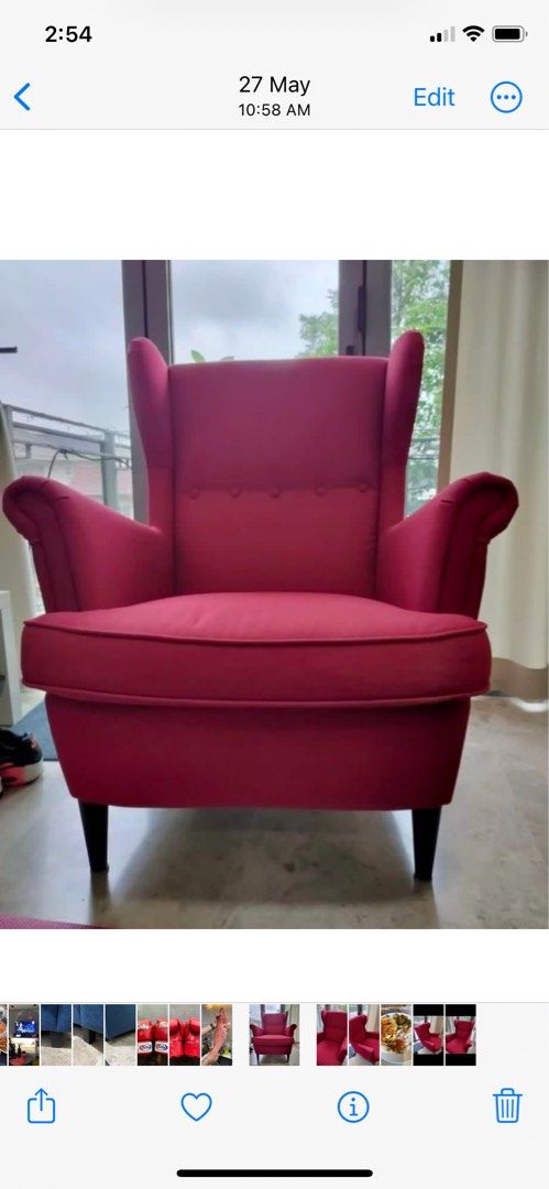 IKEA Armchair Strandmon red, Furniture & Home Living, Furniture, Chairs ...