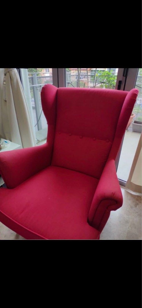 IKEA Armchair Strandmon red, Furniture & Home Living, Furniture, Chairs ...