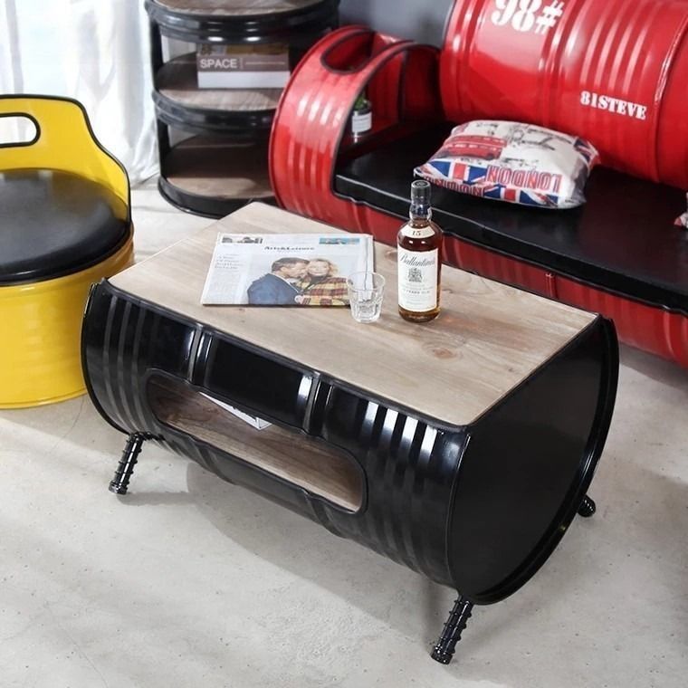 Industrial Metal Barrel Coffee Table, Furniture & Home Living ...