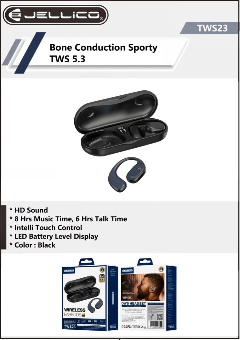 Jellico Sporty 藍牙5.3 骨傳導耳機 TWS23, 音響器材, 耳機 - Carousell