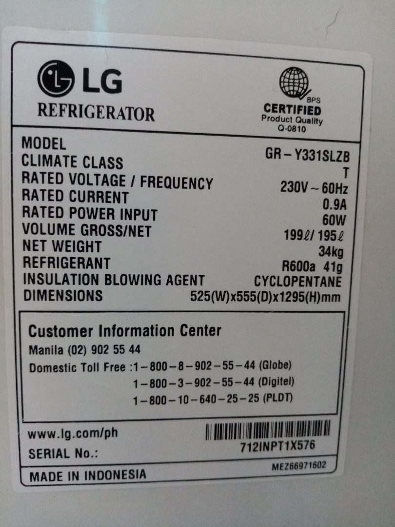 LG Ref 7 cu ft. inverter ref 1-Door , TV & Home Appliances, Kitchen ...