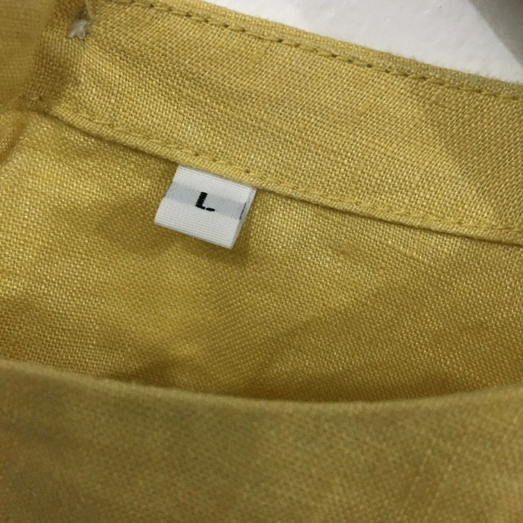 Muji 100% Linen Yellow Artisans Tops, Women's Fashion, Tops, Shirts on Carousell