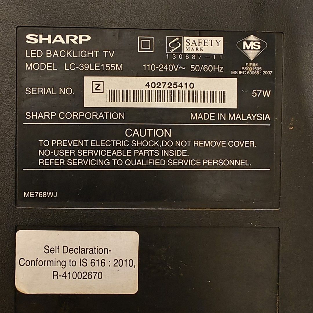 Sharp Aquos 39" LED TV, TV & Home Appliances, TV & Entertainment, TV on ...