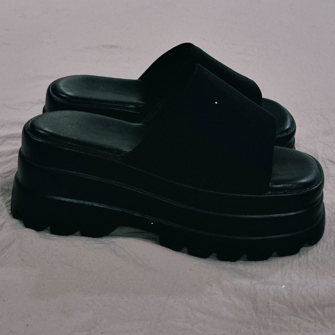 Shein Black Nylon Platform Slides, Women's Fashion, Footwear, Sandals ...