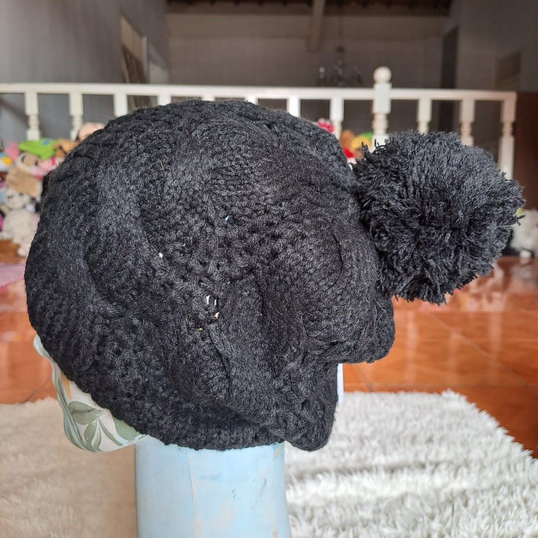 Topi rajut tebal pom pom import korea original, Fesyen Pria, Aksesoris ...