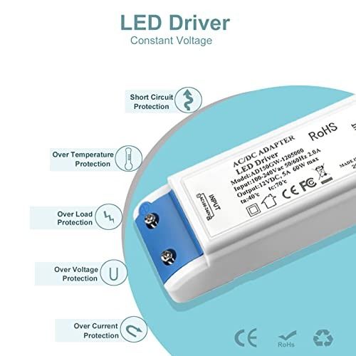 12V LED Driver 60W 5A LED Power Supply,240V AC to 12V DC Transformer ...