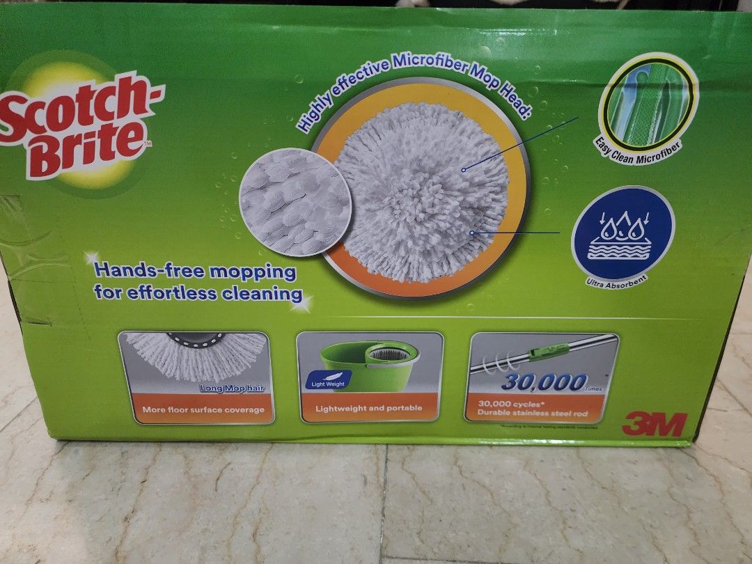 3M Scotch-Brite 360 deg Spin Mop Bucket Set, Furniture & Home Living ...
