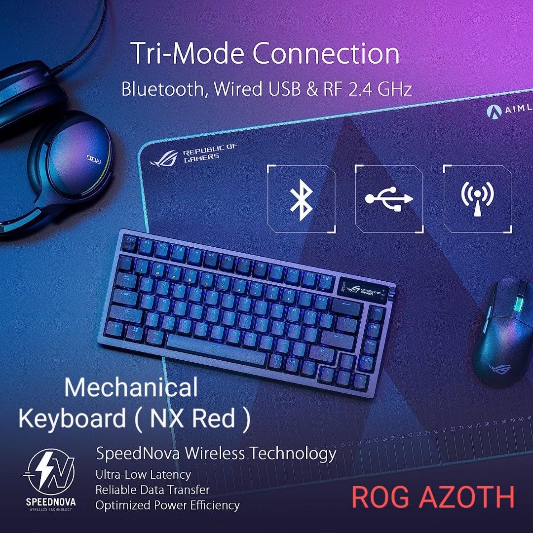 Asus ROG Azoth Wireless Gaming Mechanical Keyboard ( NX Linear Red Keys ...